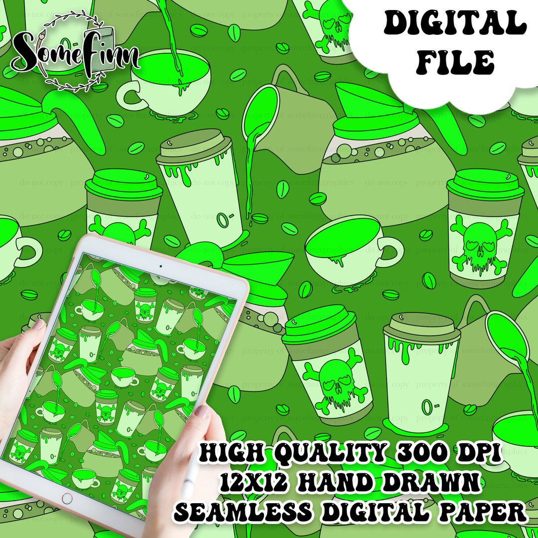 Spooky Toxic Coffee Seamless Pattern Design / Caffeine Horror Seamless ...