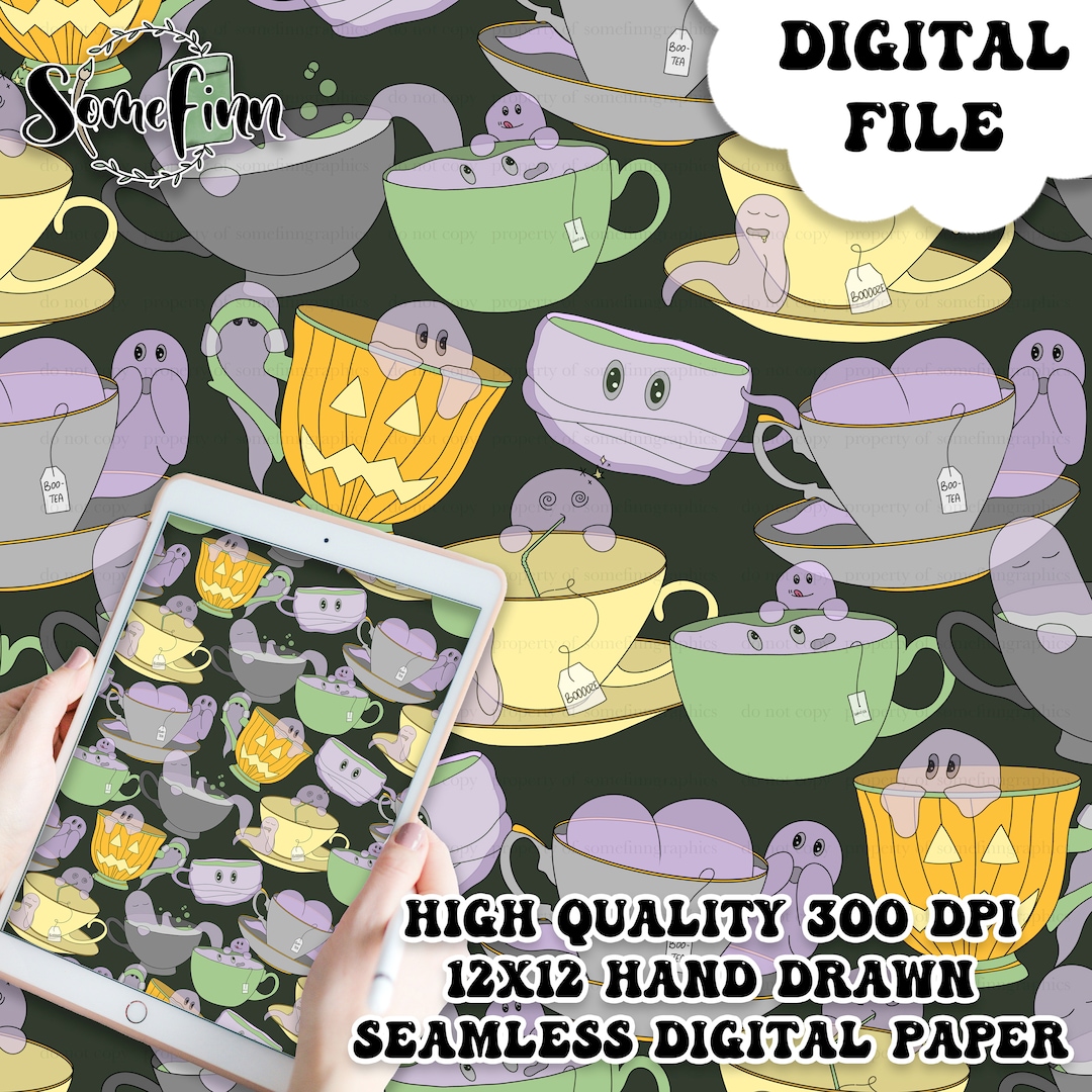 Ghost-teas Seamless Pattern Design / Tea Party Horror, Boo-tea Ghost ...