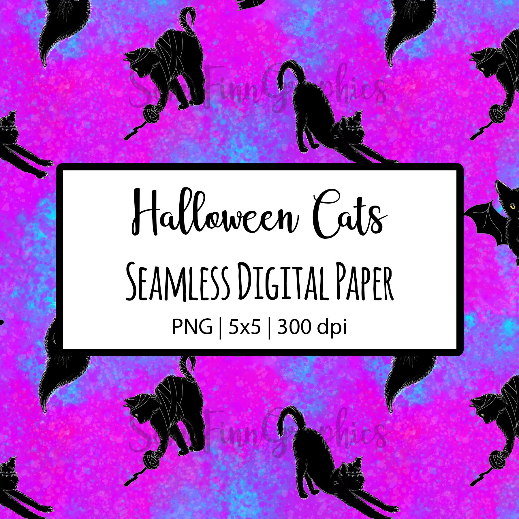 Black Cats Halloween Seamless Design / Cats in Costumes for Halloween ...