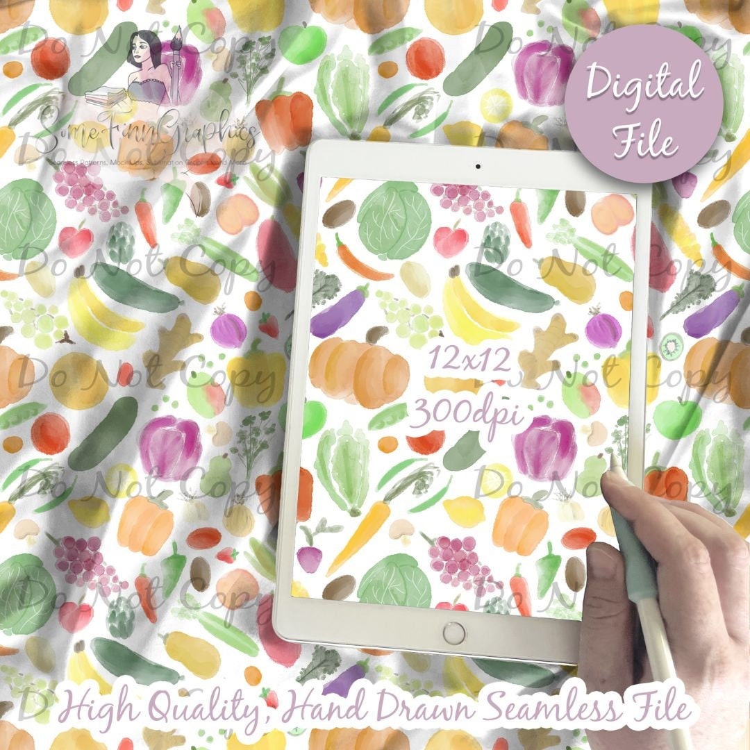 Fruit and Veggies Digital Paper, Seamless Food Pattern, Summer ...