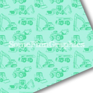 Construction Trucks Digital Paper - Seamless Tractor Pattern, Caution ...