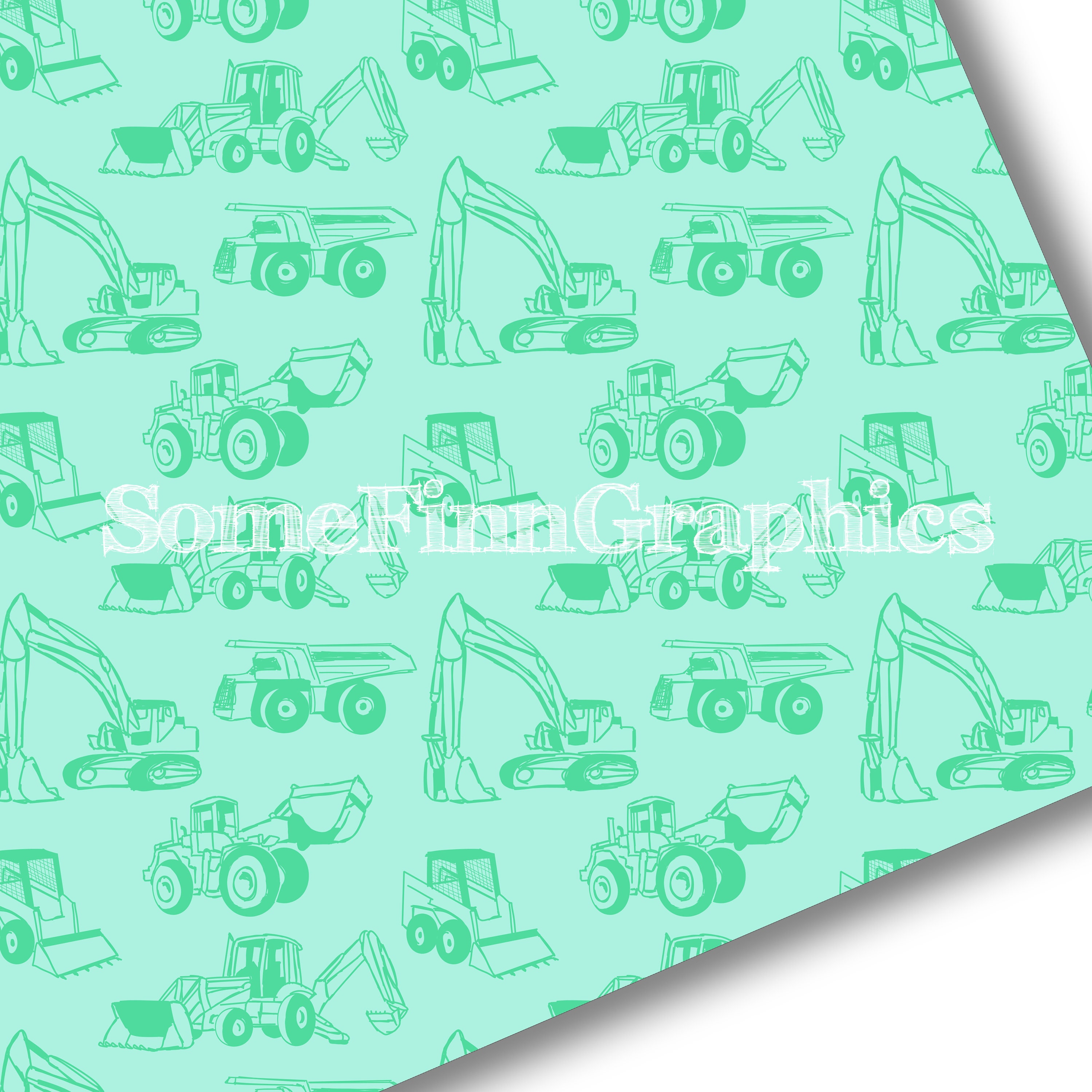 Construction Trucks Digital Paper - Seamless Tractor Pattern, Caution ...
