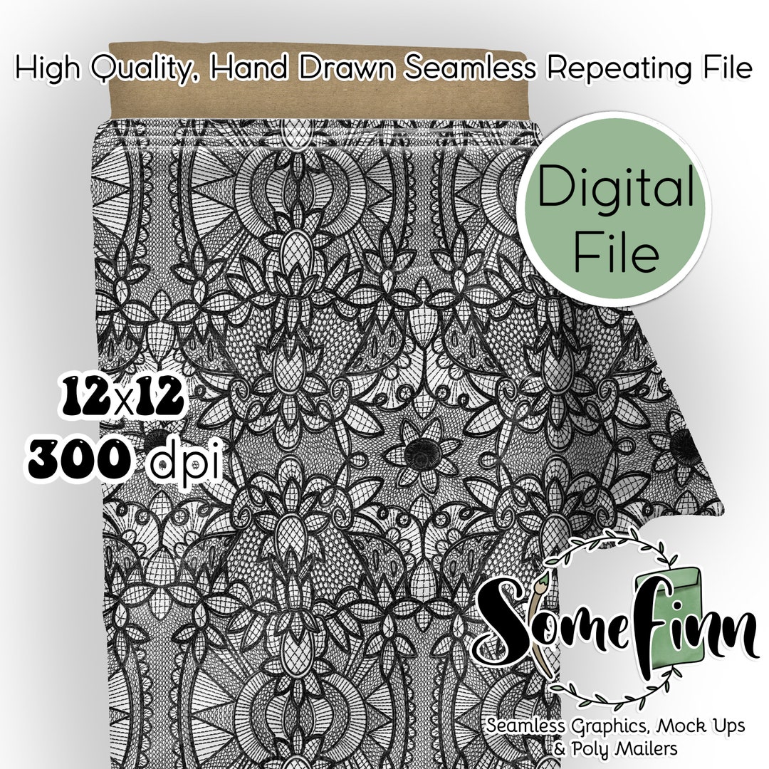 Realistic Black Lace Digital Paper, Seamless Lace Pattern, Black and ...