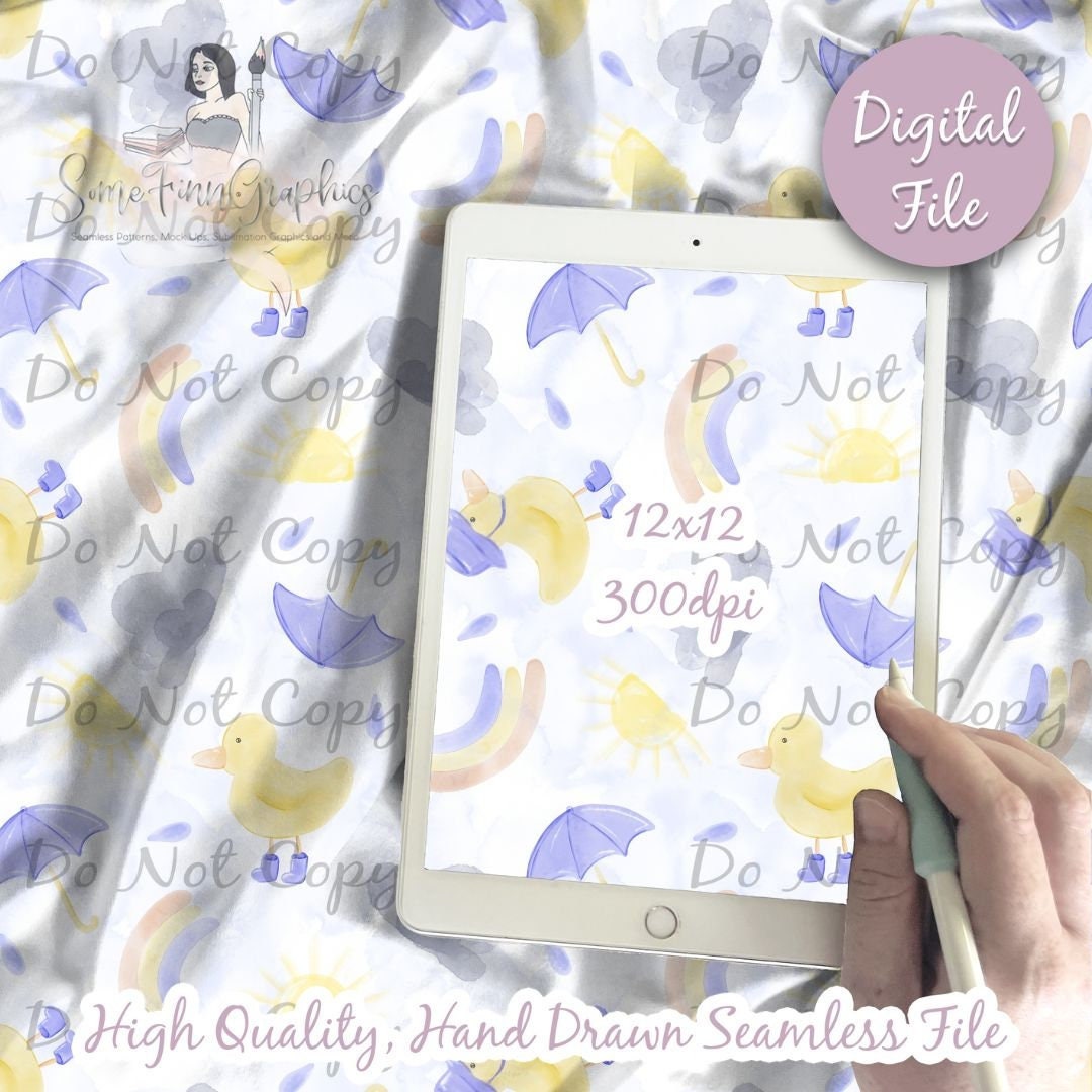 Rainy Day Duckies Digital Paper - Seamless Ducky Duck Pattern Fabric ...