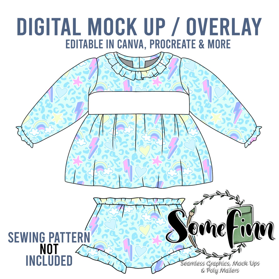 Smocked Long Sleeve Outfit Mock-up / Smock Shirt and Ruffled Bloomers ...