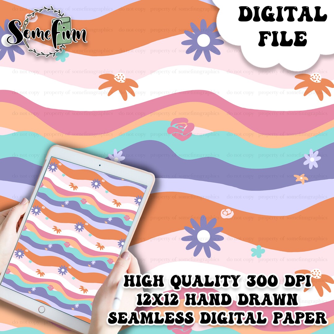 Retro Waves and Flowers, Texture Seamless Pattern Design / Wave for ...