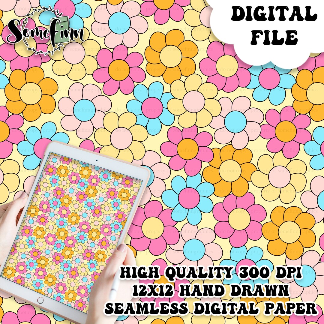 Daisy Floral Digital Paper - Seamless Daisies Flower Pattern, Custom ...