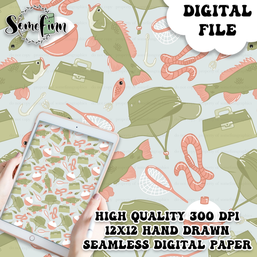 Bass Fishing Digital Paper Seamless, Fishing Seamless Pattern, Fishing ...