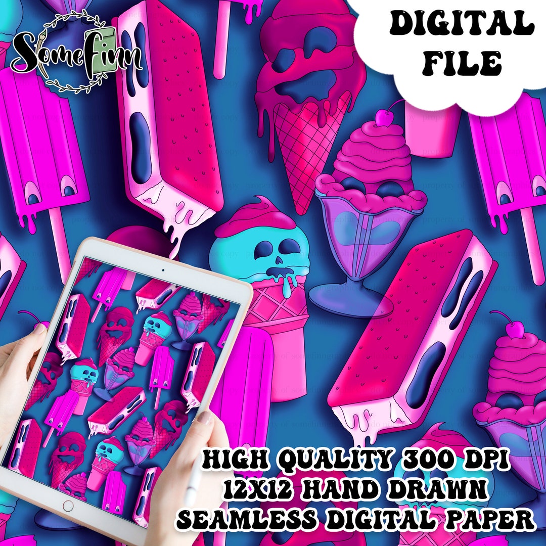 Screaming Ice Cream Seamless Pattern Design / Ice Scream Summer Horror ...