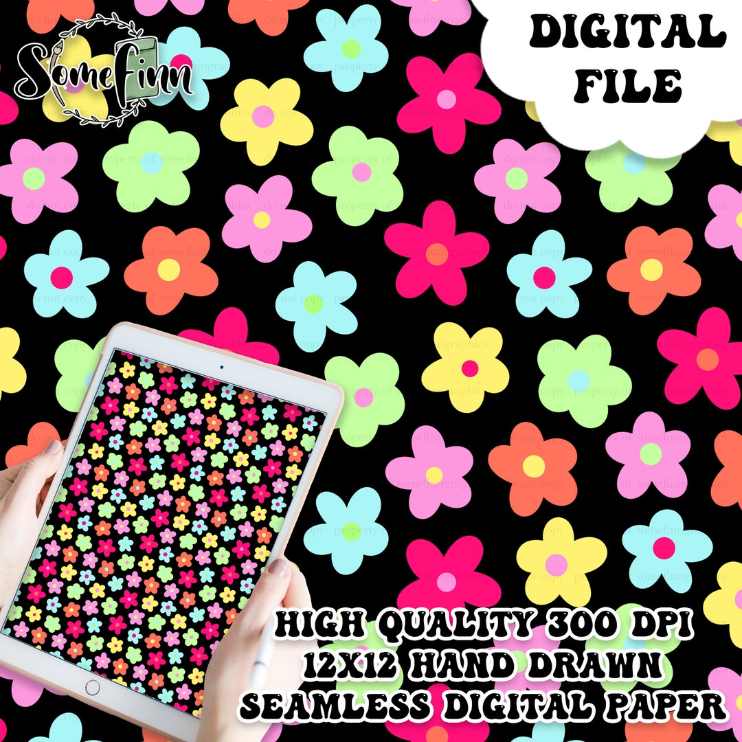 Daisy Neon Floral Pattern, Retro Seamless File, Summer Cute Seamless ...