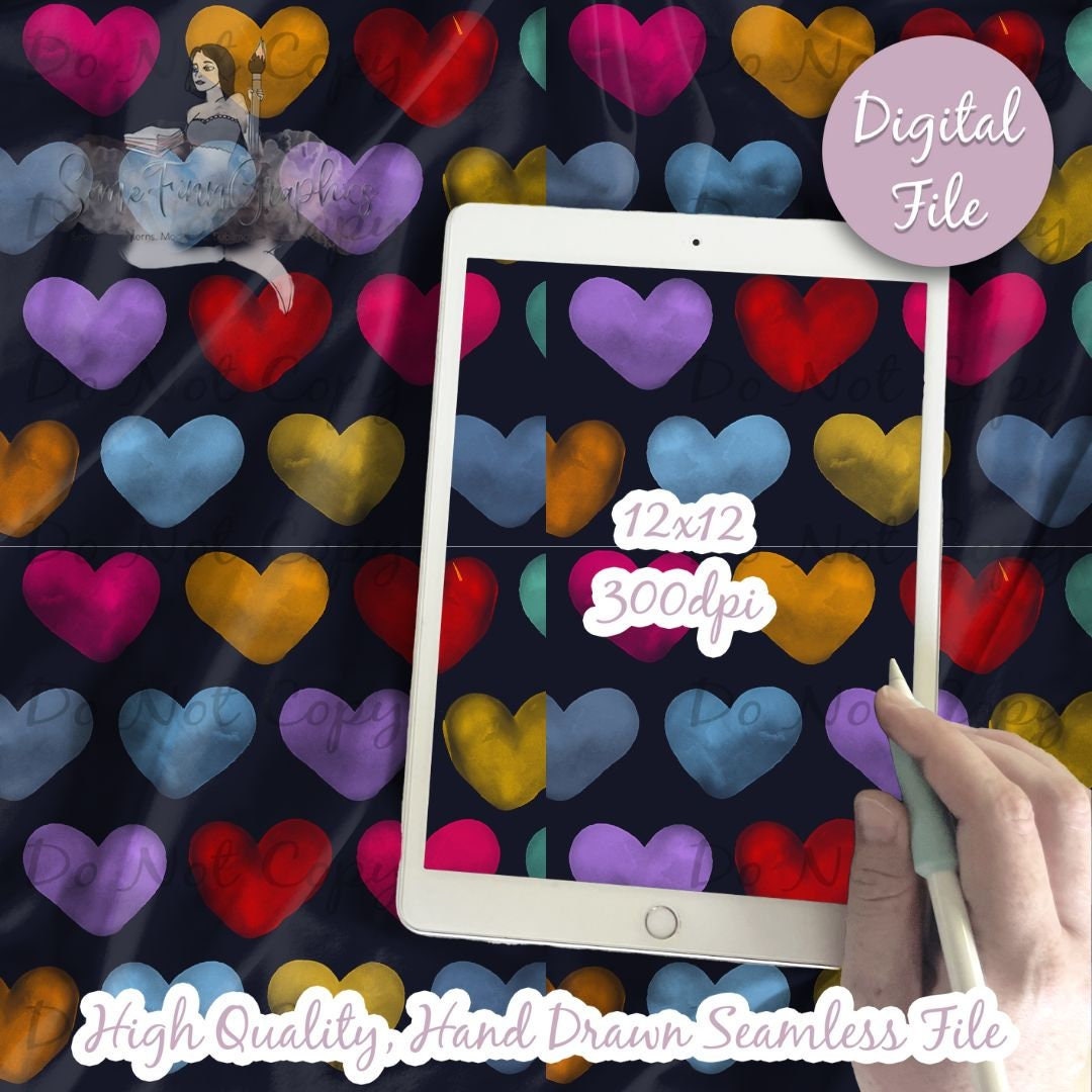 Watercolor Hearts Digital Paper - Seamless Valentine Pattern, Custom ...