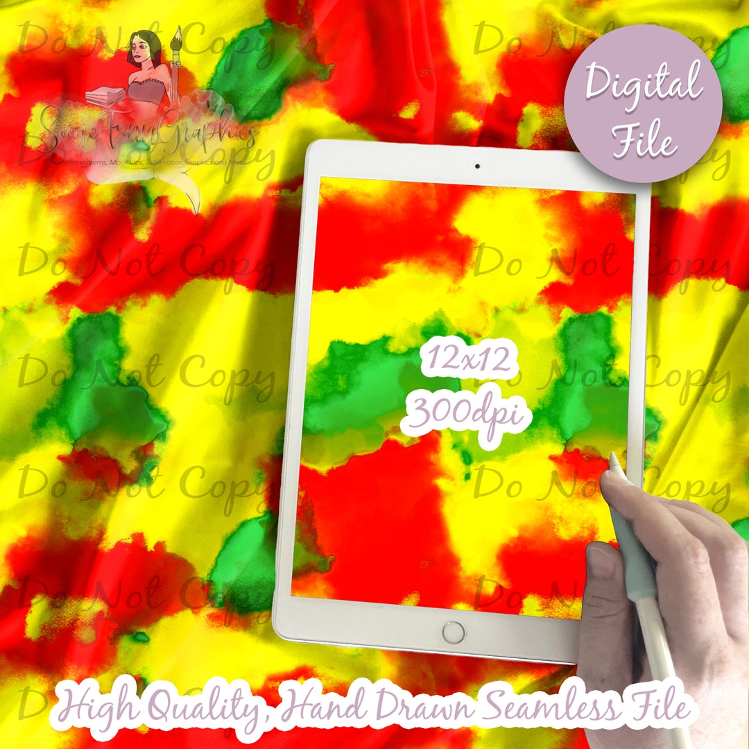 Red Green Yellow Tie Dye Seamless 12x12 Digital Paper | Fabric Pattern ...