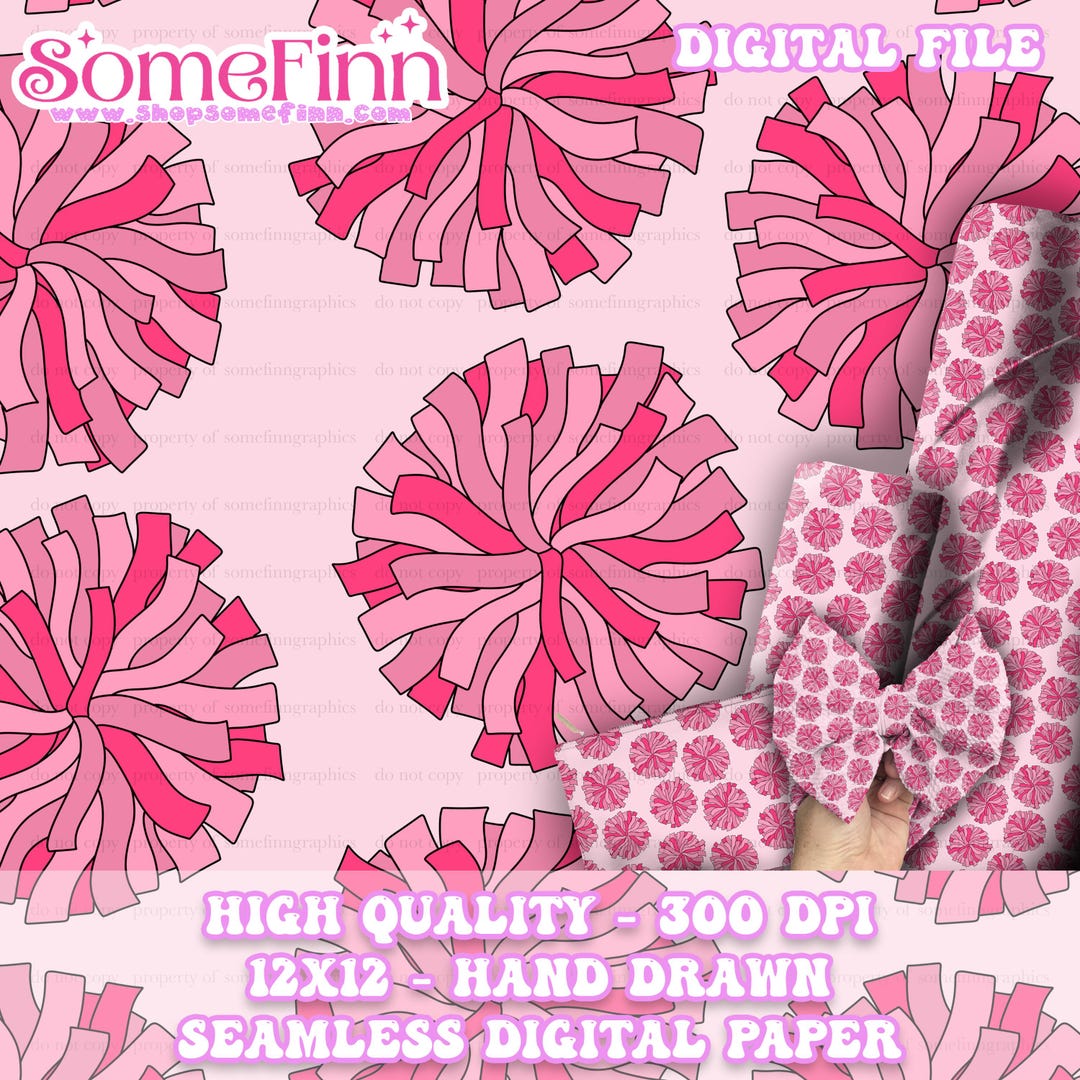 Cheer Pom Poms Digital Paper, Seamless Pattern, Cheerleader Fabric ...