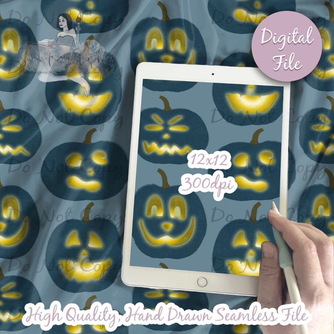 Pumpkin Digital Paper, Seamless Jack O' Lantern Pattern, Pumpkins ...