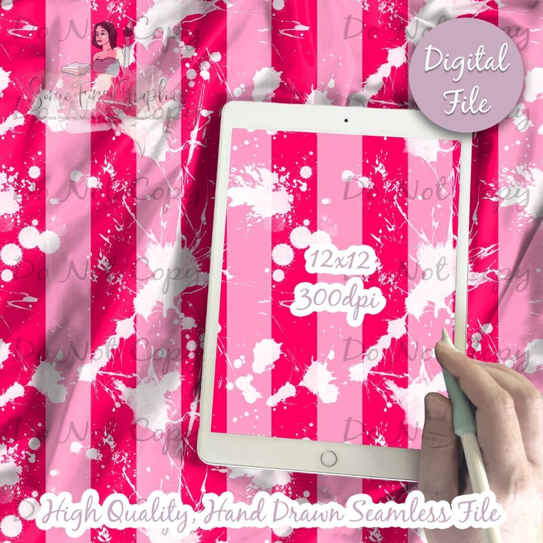 Pink Paint Splatter Stripes Digital Paper, Seamless Stripe Pattern ...