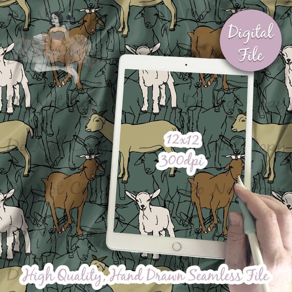 Goat Seamless Pattern Goats Sketchy Farm Animal Stripes - Etsy