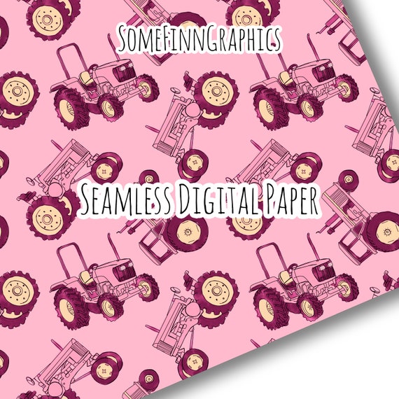 Pink Tractors Digital Paper Seamless Tractor Pattern | Etsy
