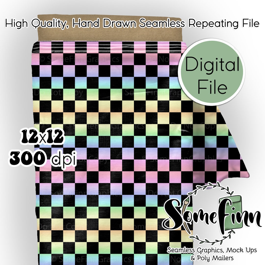 Checkered Black and Pastel Rainbow Digital Paper - Seamless Pattern ...