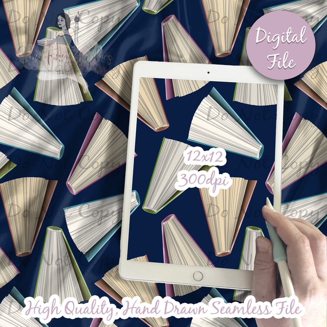 Books Digital Paper - Seamless Books Pattern, Custom Book Fabric ...
