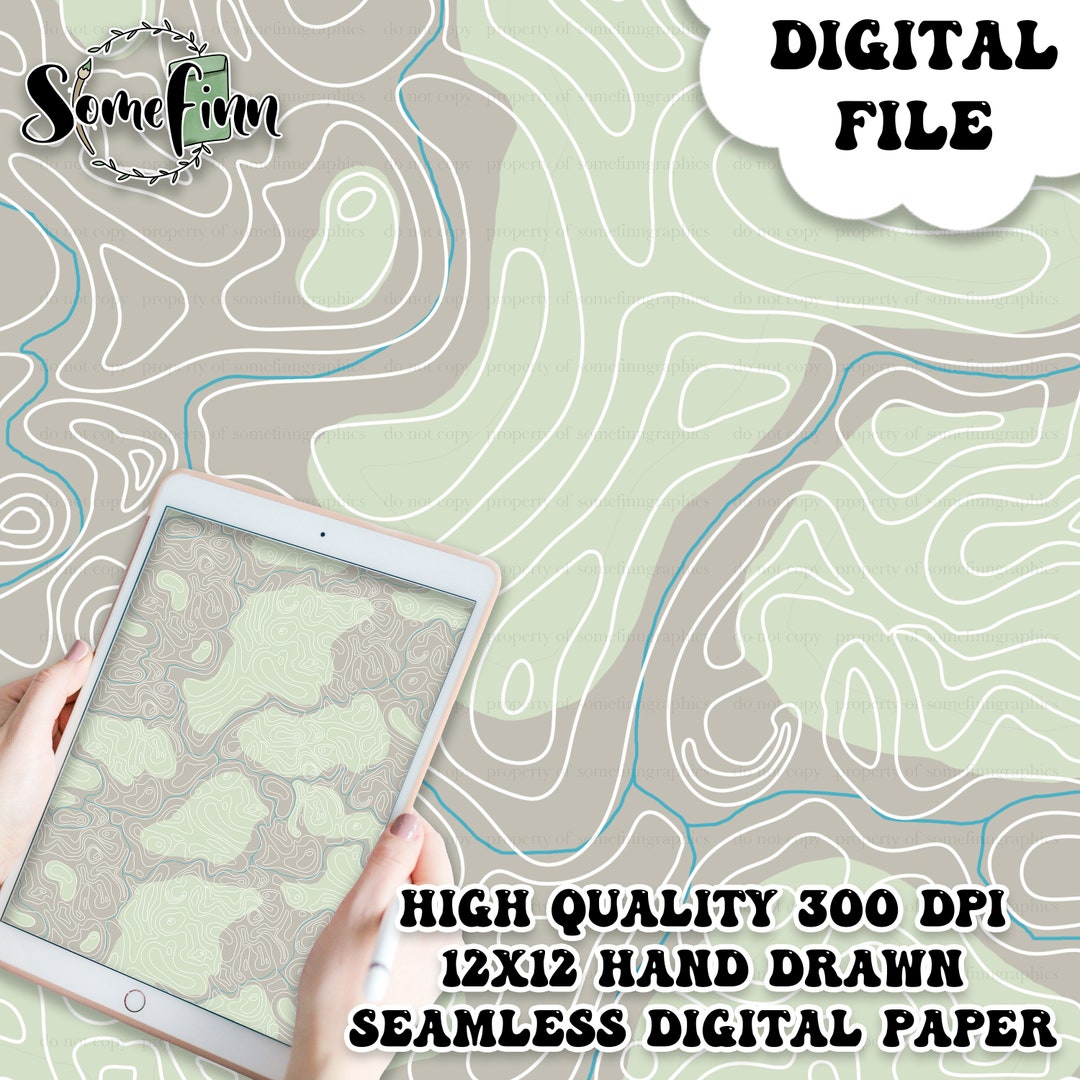 Geographical Topographical Map Digital Paper, Seamless Lined Pattern ...