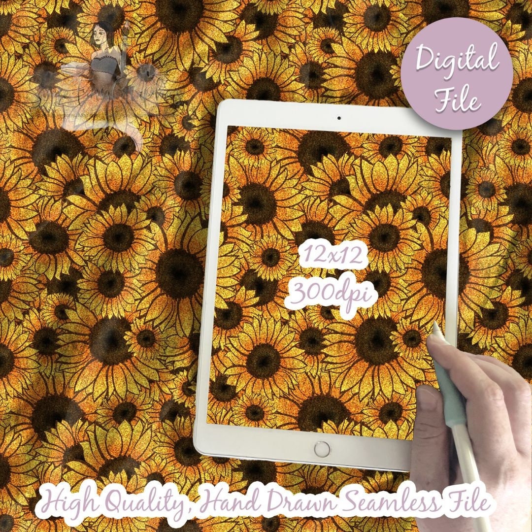 Glitter Sunflower Digital Paper - Seamless Sunflower Pattern, Custom ...