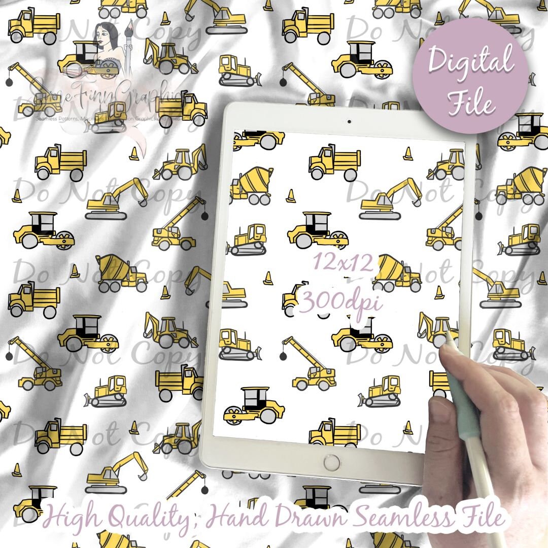 LIMITED Construction Trucks Digital Paper - Seamless Tractor Pattern ...