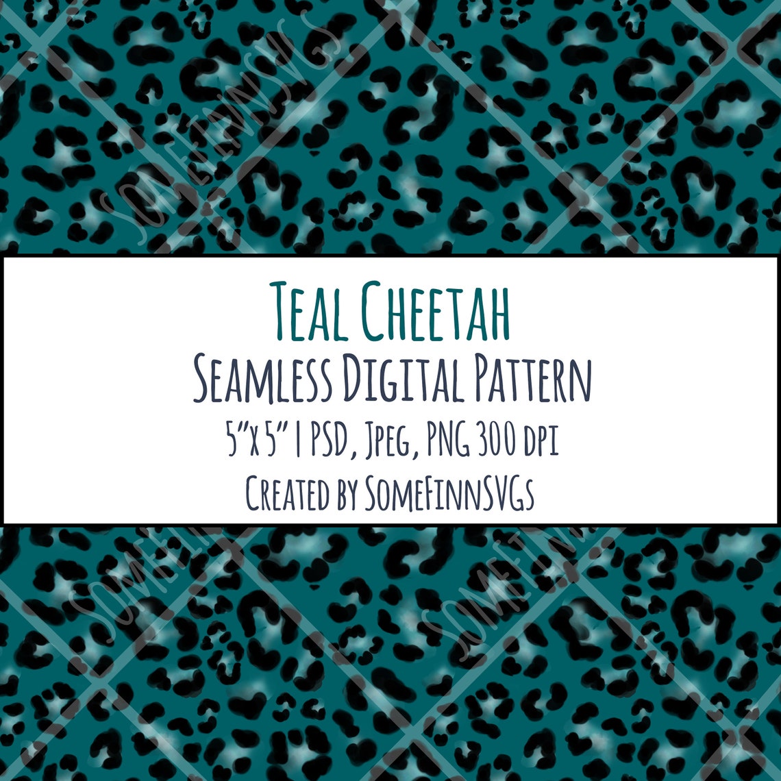Teal Cheetah Print Digital Paper, Seamless Pattern for Fabric and ...