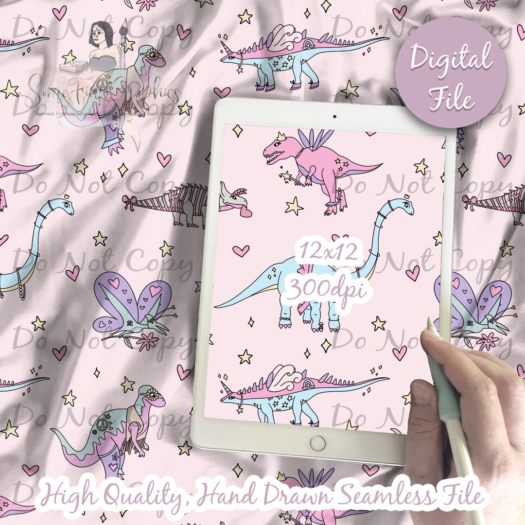 Pretty Pink Dinosaur Seamless Pattern, Girl Dino's for Fabric ...