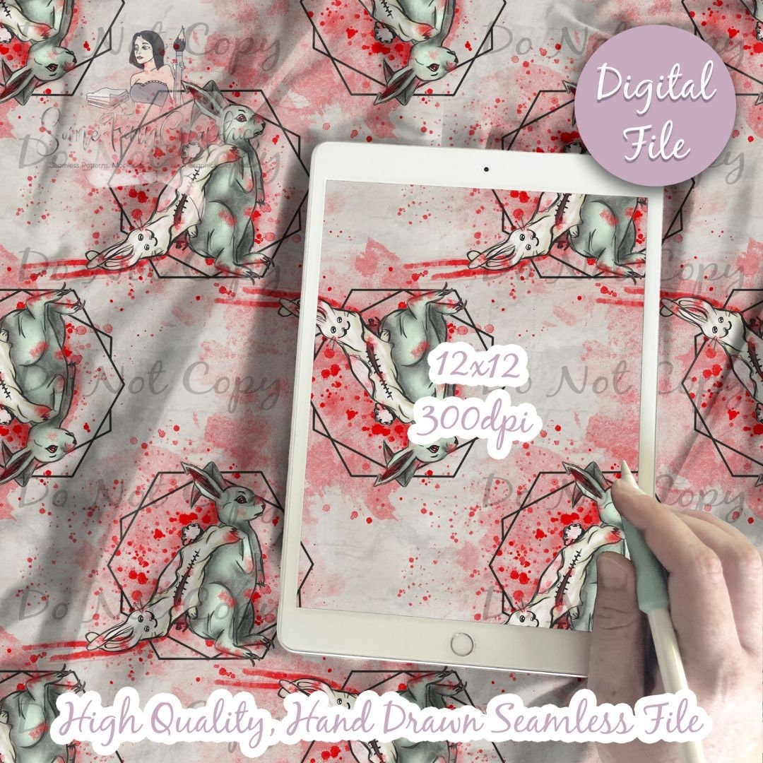 LIMITED Easter Bloody Splatter Seamless Pattern / Horror Bunny Digital ...