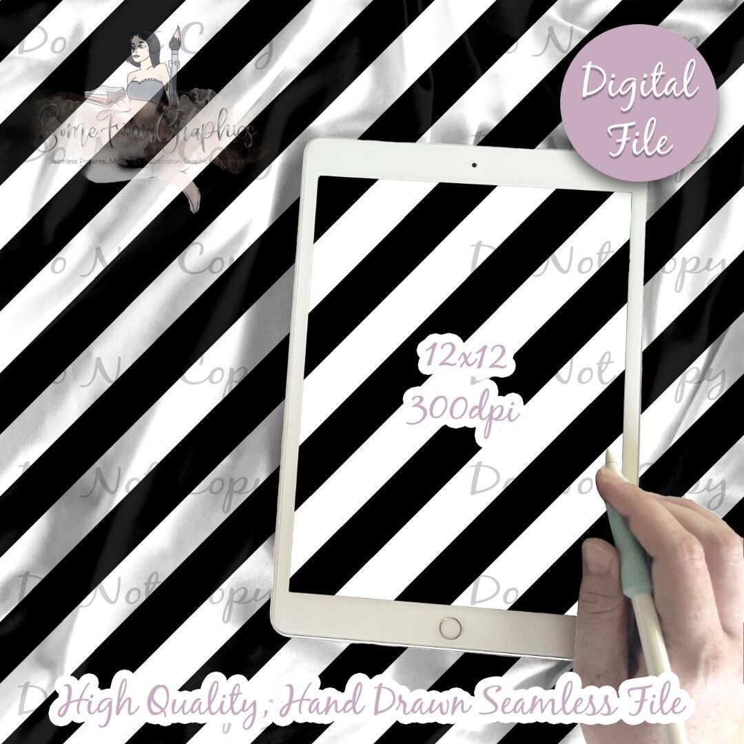 Diagonal Black and White Stripes Digital Paper - Seamless Pattern ...