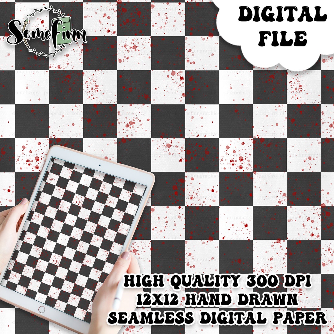 Blood Splatter on Checkered Seamless Pattern / Horror Spatter Digital ...