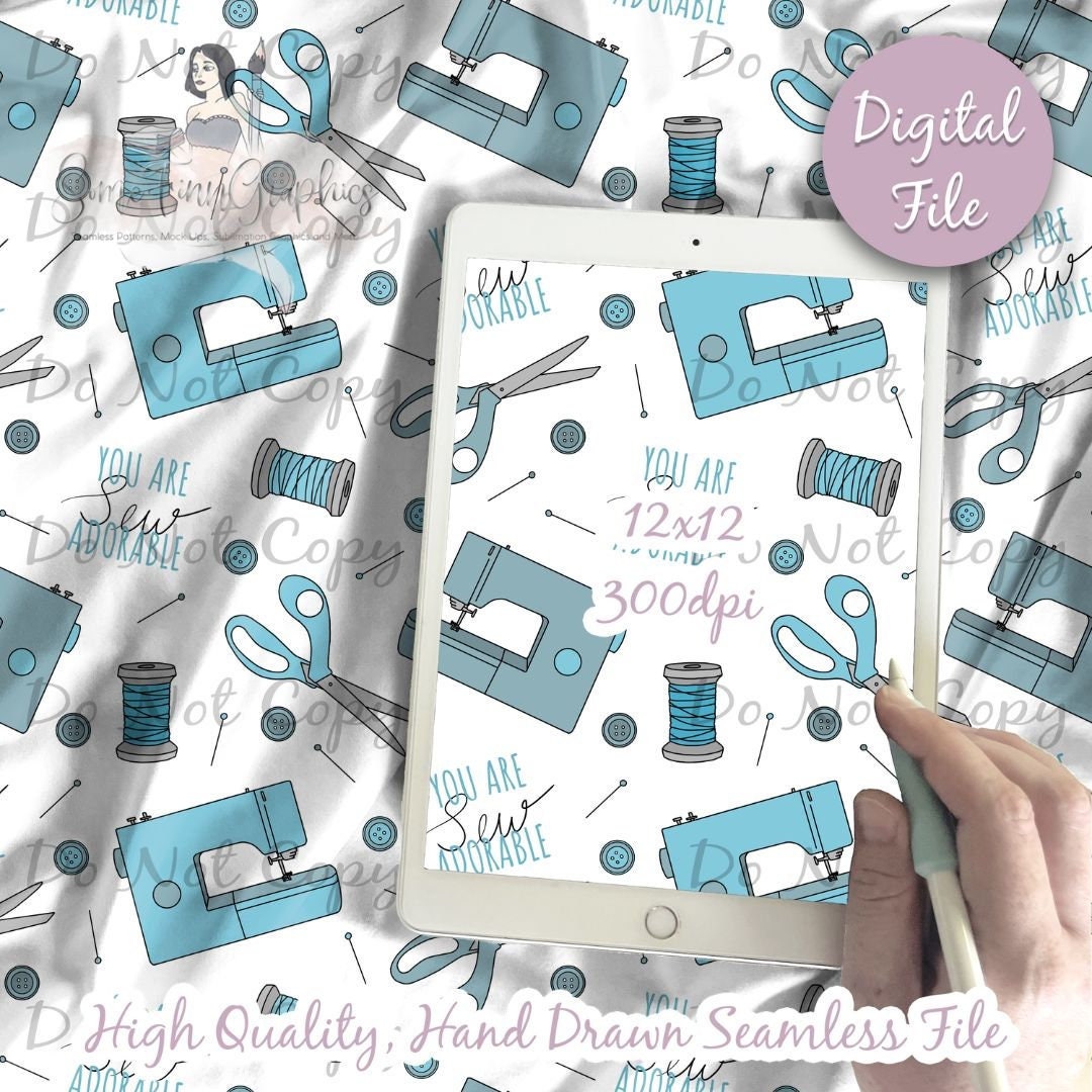 You Are SEW Adorable Digital Paper, Seamless Blue Pattern, Fabric ...