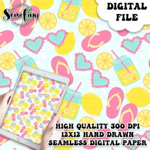 Lemonade Seamless Digital Paper Seamless Summer Days Pattern, Lemon ...
