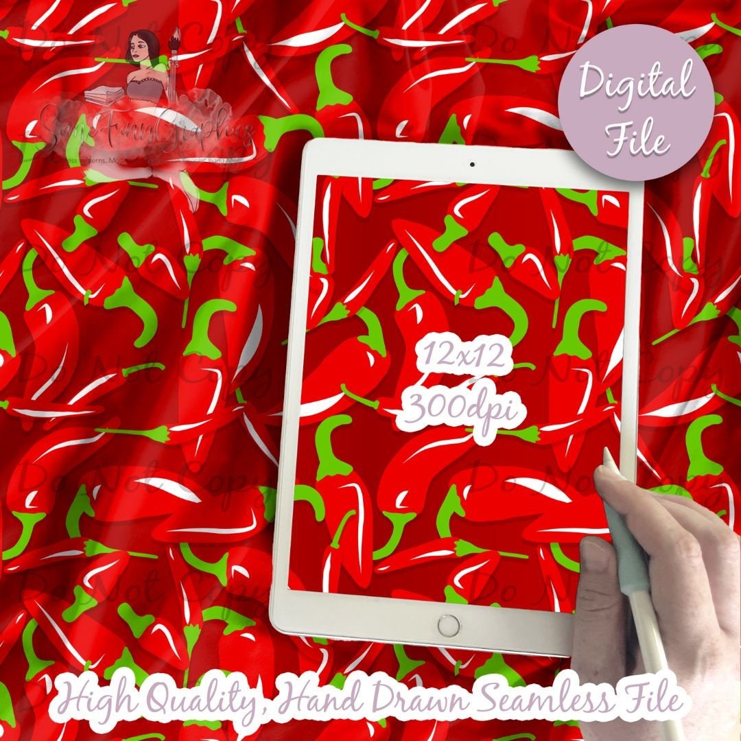 Chili Peppers Digital Paper - Seamless Hot Pepper Pattern, Spicy Fabric ...