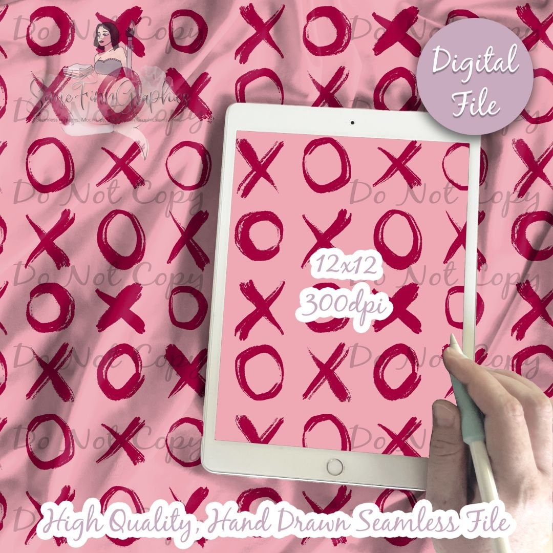 XOXO Digital Paper, Seamless Pink Pattern, Sketchy Hugs Kisses, Fabric ...