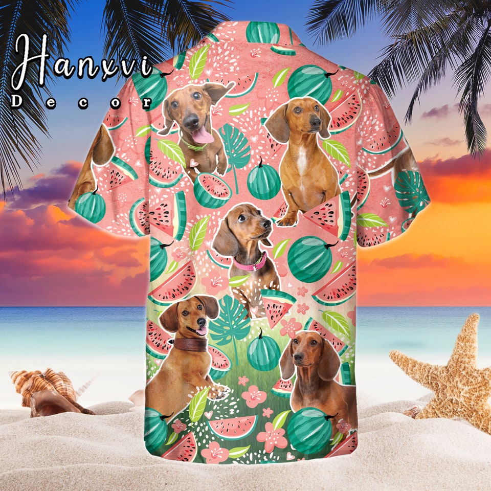Dackel Hund Hawaii Shirt, Tropisches Sommer Strand Shirt mit Wassermelonen