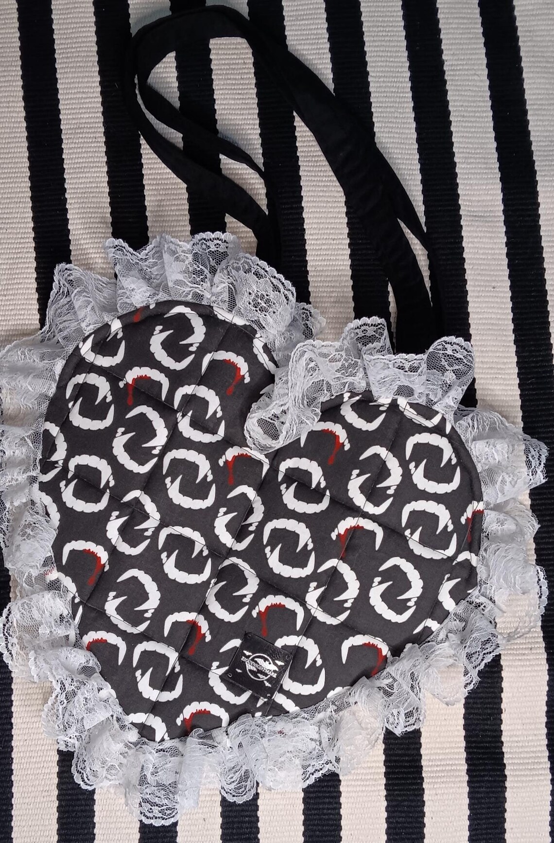 Vampire Fang Heart Shaped Quilted Tote Bag Handmade, Valentines ...