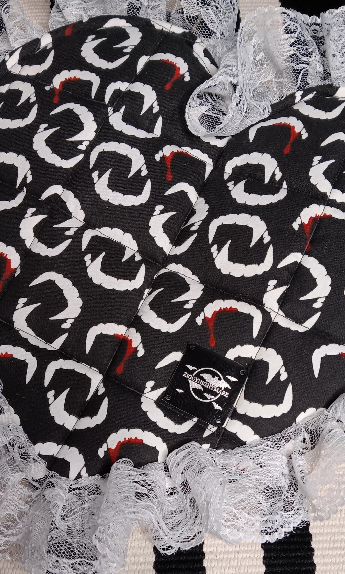 Vampire Fang Heart Shaped Quilted Tote Bag Handmade, Valentines ...