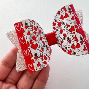 Snoopy Bow Red Glitter Hair Bow Valentines Glitter Bow - Etsy