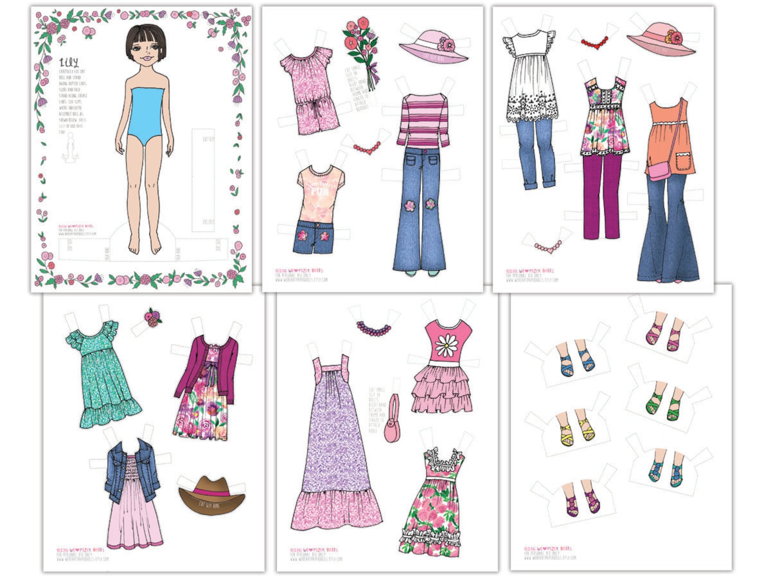 Printable Paper Doll Package-paper Dolls to Color-digital Paper Doll ...
