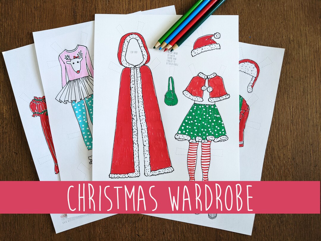 Christmas Paper Doll Coloring Pages – Holiday Wardrobe (PDF Instant ...