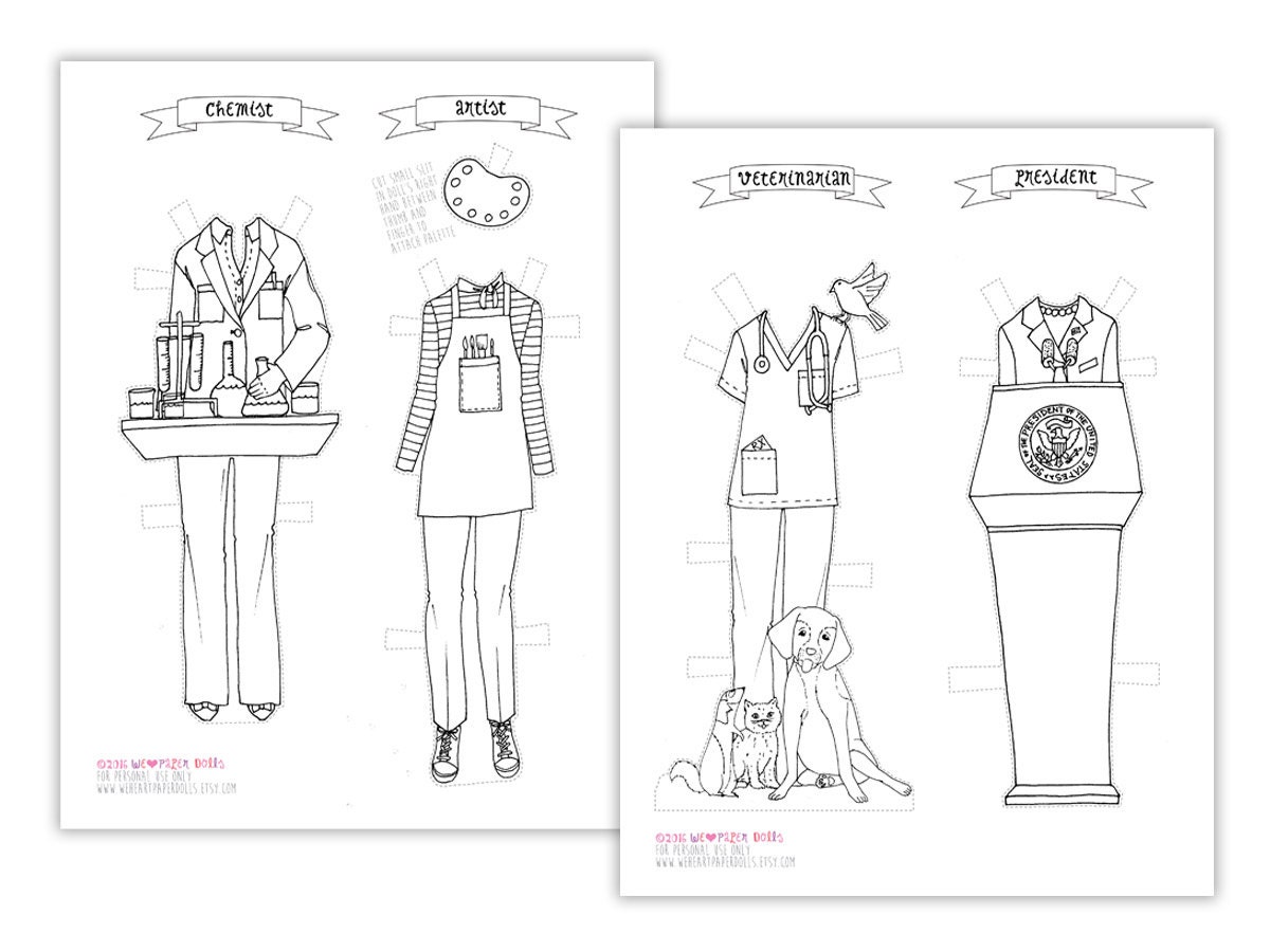Career Paper Doll, Professions Dress up Outfits, Digital Paper Doll ...