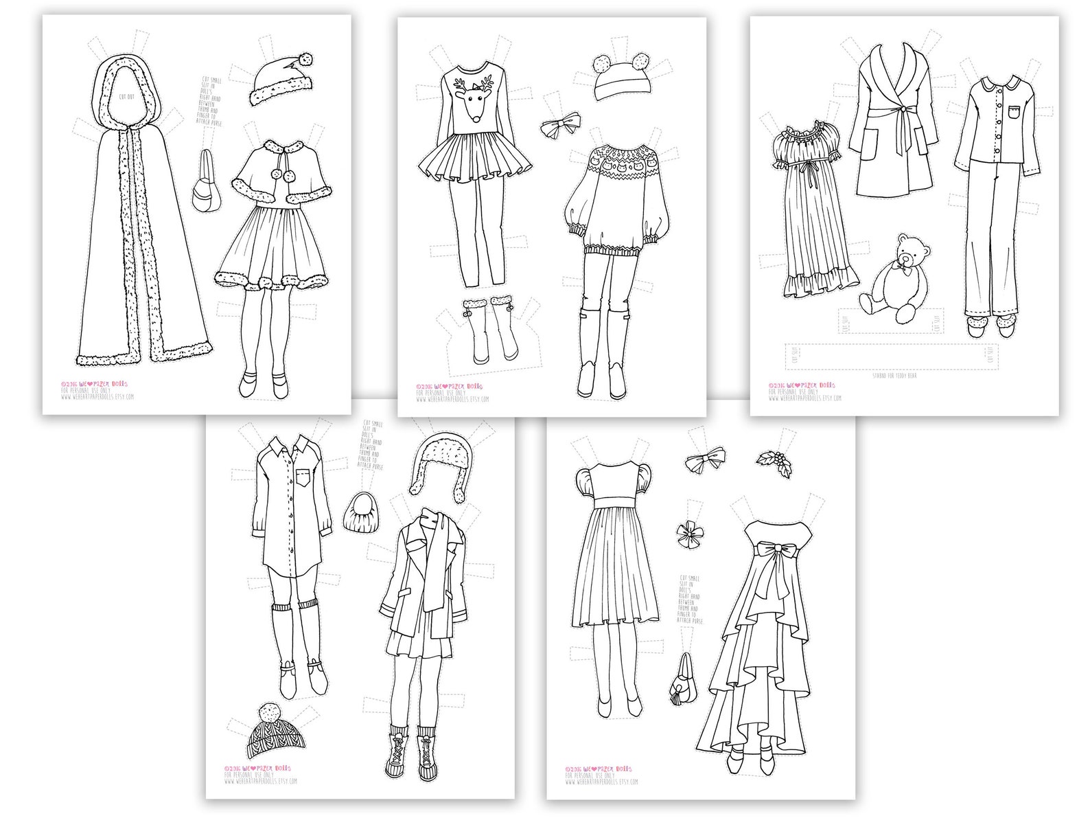 Printable Christmas Paper Doll Set, Holiday Outfits (digital Download ...