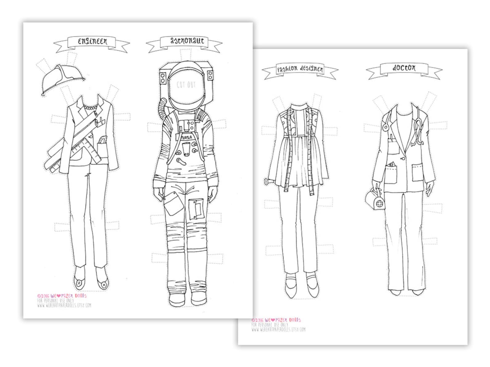 Career Paper Doll, Professions Dress up Outfits, Digital Paper Doll ...