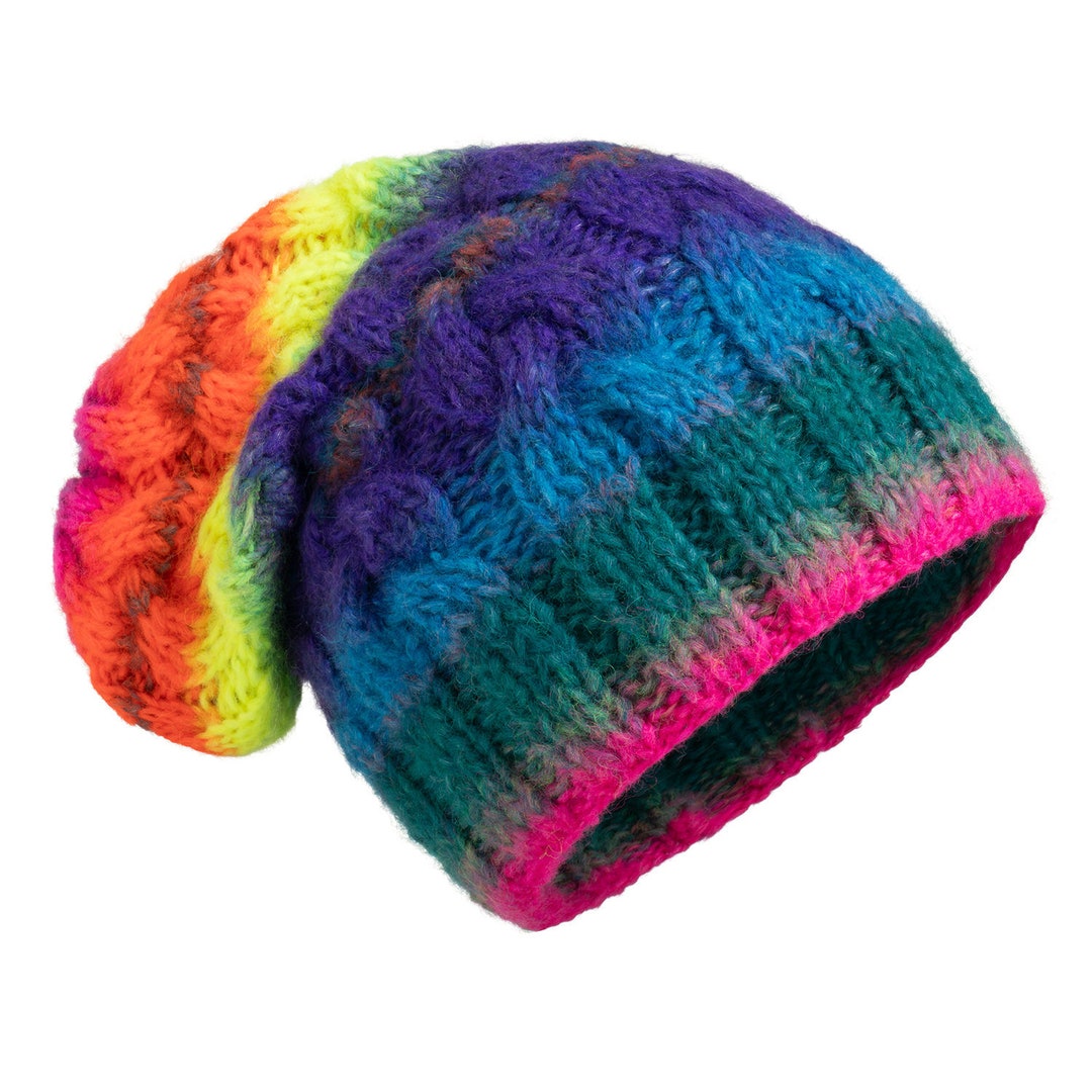 Colorful Hat With Braids NEO Beanie Hand Knit Handmade - Etsy