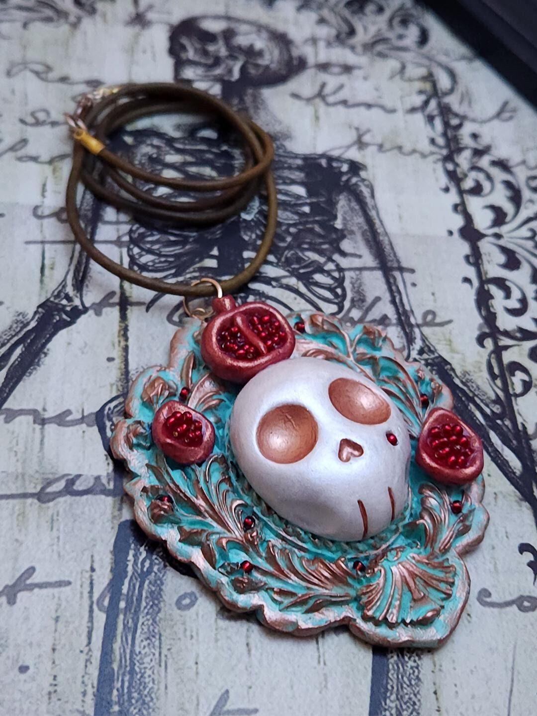Gothic Baroque Frame Memento Mori Skull Pendant Necklace in Copper or ...
