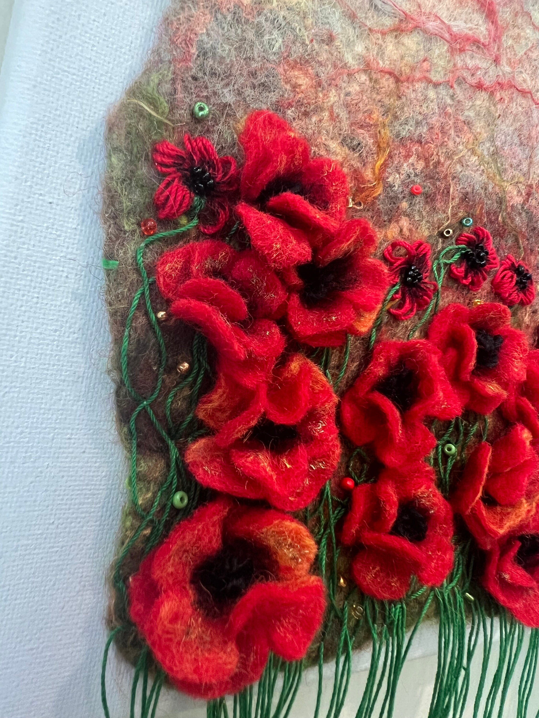 Wet Felted Art the Poppys Dance in the Wind/mixed Media Art/textiles ...