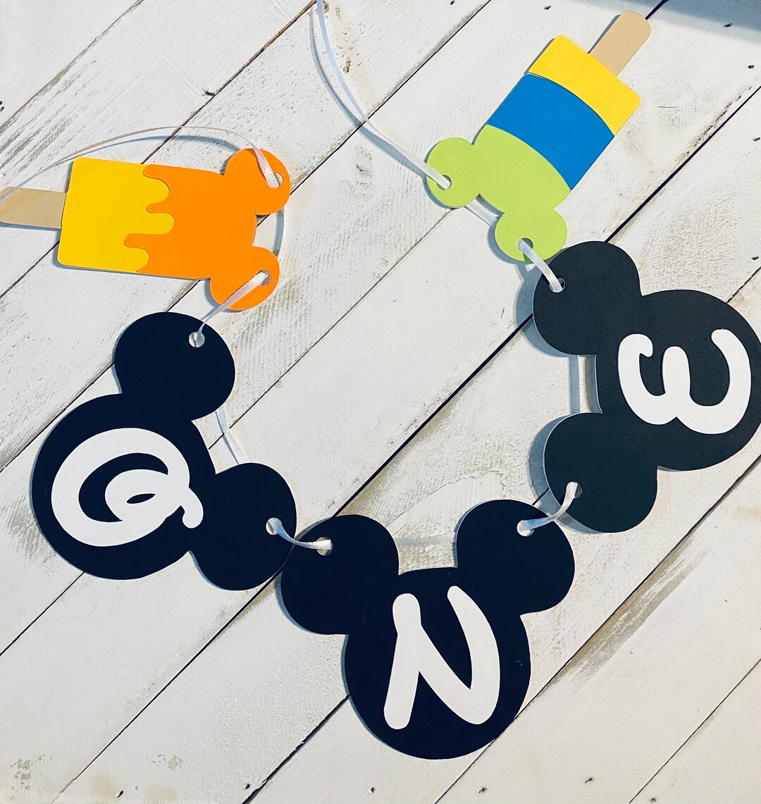 Mickey High Chair Banner , Mickey Surf Birthday, Beach Birthday Banner ...