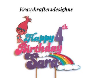 Trolls Theme Birthday Cake Topper Trolls Birthday Party - Etsy