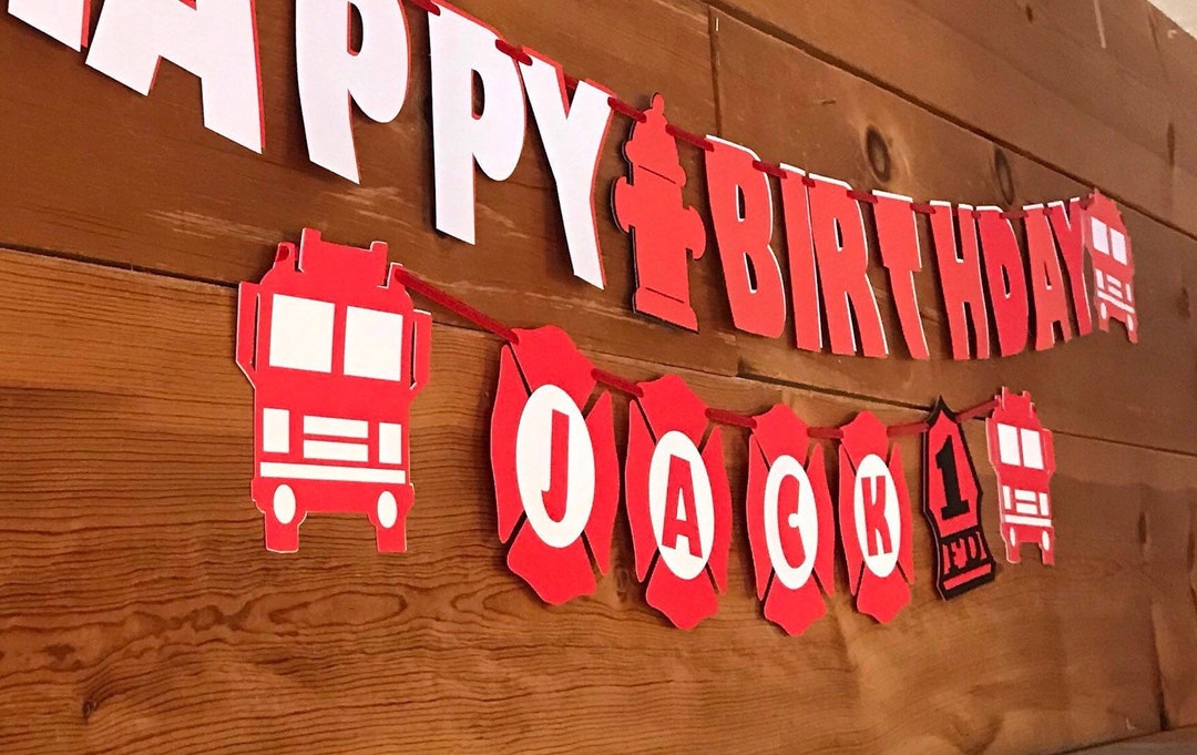 Firetruck Birthday Banner , Fire Department Birthday , Firetruck ...